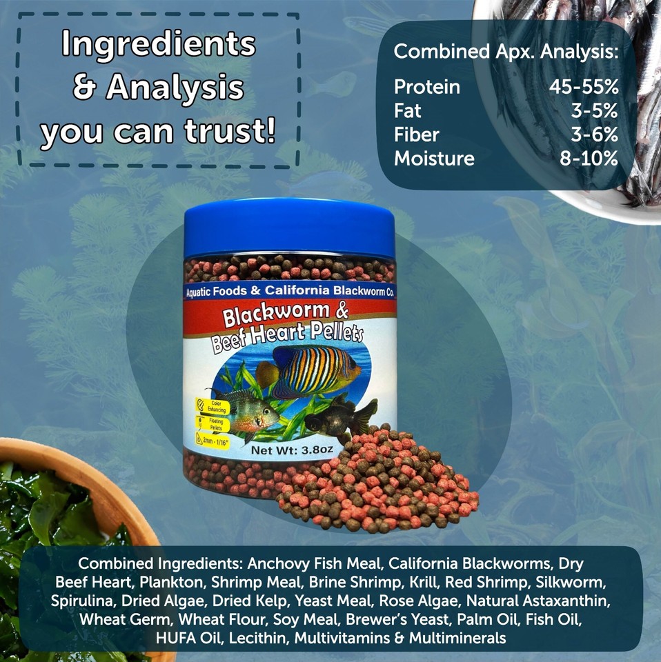 2mm California Blackworm & Beef Heart Floating Pellets. FREE Pellets ...