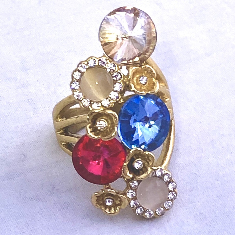 Colorful Rhinestone Statement Ring Boho Bold Runway Jewelry Size 8.5 | eBay
