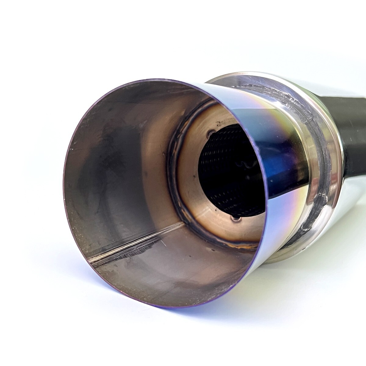 2.5" Inlet 4" Outlet Polished Burnt Blue Tip Exhaust Muffler Cannon ...