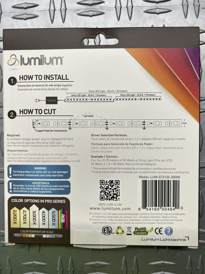 PRO Lumilum Led Strip Light 24v 3000K 16.4ft Model: LUM-573120-3000K | eBay