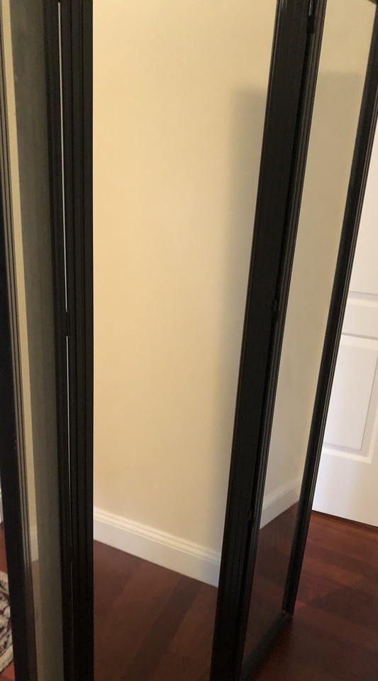 Room Divider 1 Side MIRROR 3 Panel Screen Wood Comp BLACK Folding ...