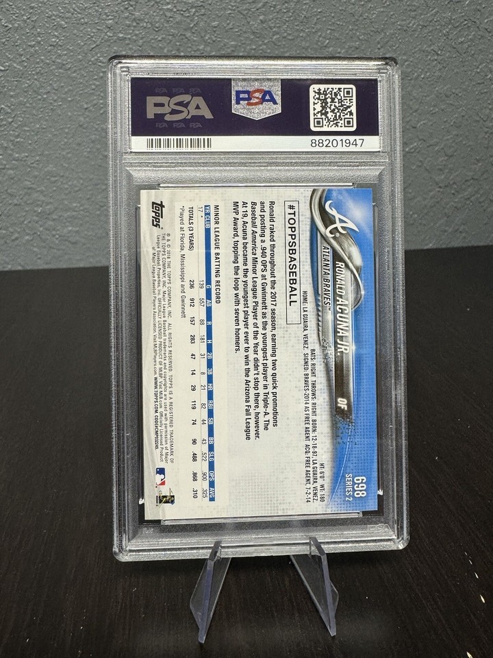 2018 Ronald Acuna Jr Topps Bat Pointing Up #698 PSA 9 RC Atlanta Braves ...