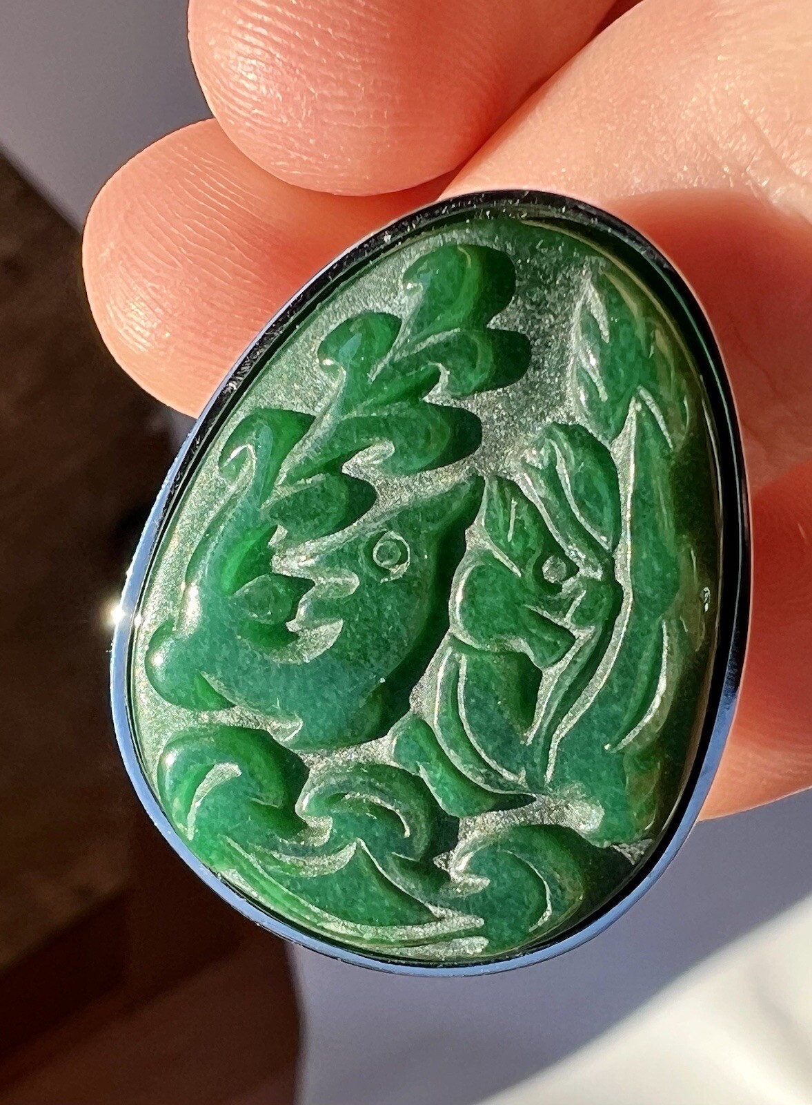Vintage Chinese Emerald Jadeite AAA Jade Dragon Phoen… - Gem