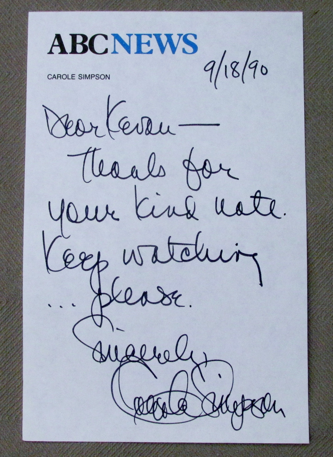 Carole Simpson Signed Note 1st African-American Major Network News ...