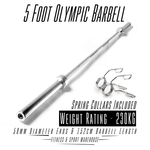 5FT Olympic Barbell 5 Foot OLY Bar Weightlifting Commercial Gym Weights ...