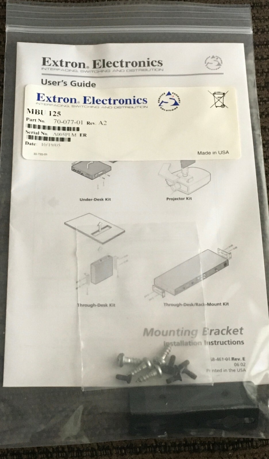 Extron MBU 125 #70-077-01 Low-Profile Mount Kit – NEW | eBay