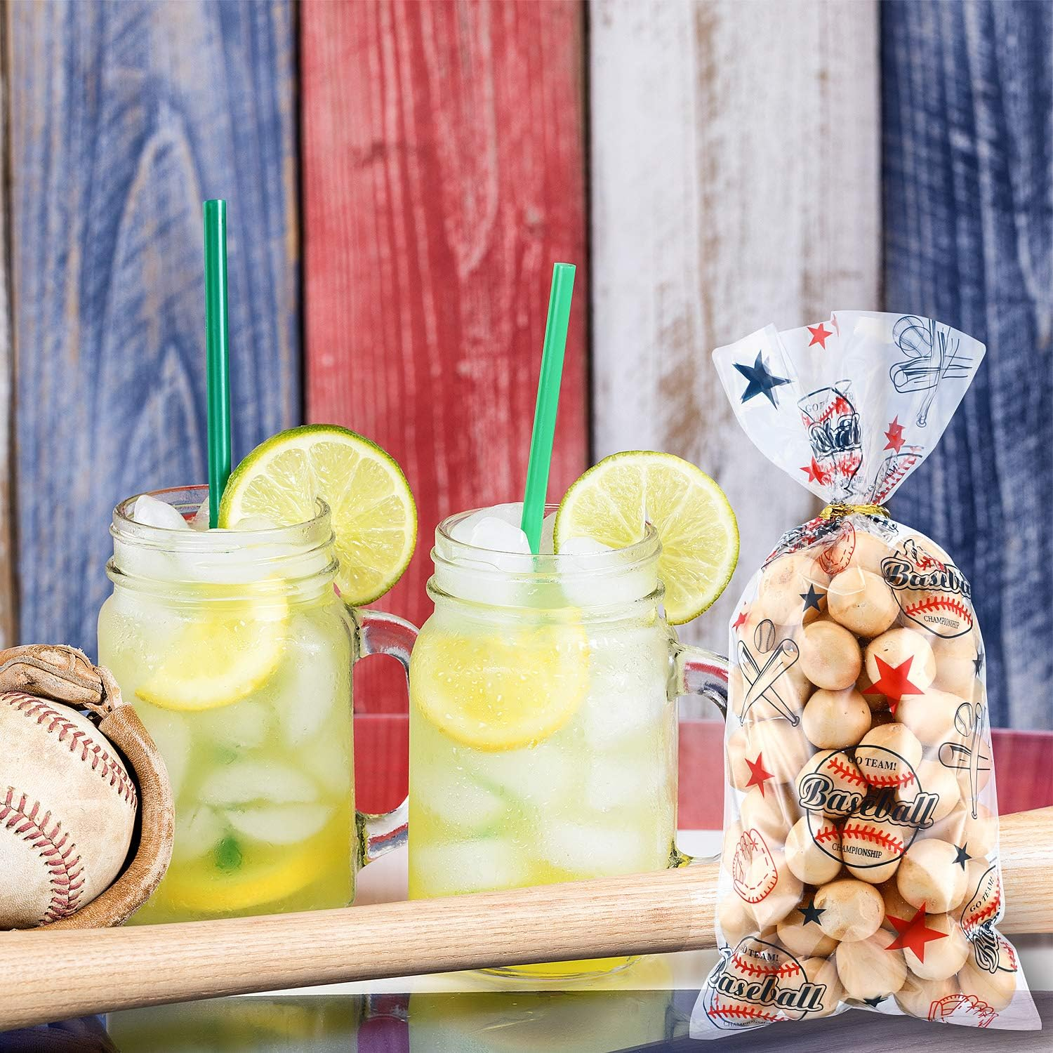 100 Pack Cello Baseball Party Snack Bags Cellophane Baseball Treat Bags ...