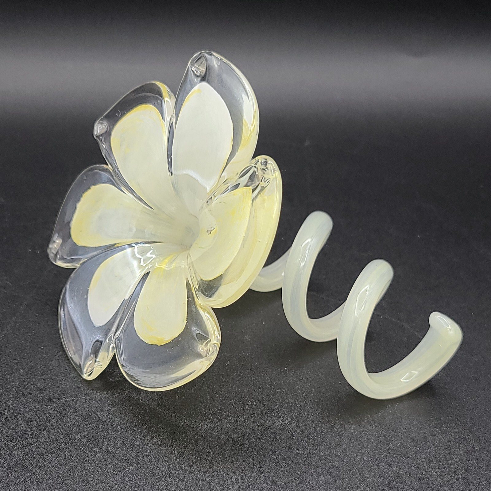 Vintage Murano Style Hand Blown Art Glass Yellow Curled Stem Flower | eBay