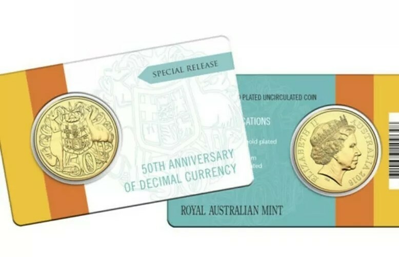 WMF 2016 50th ANNIVERS DECIMAL CURRENCY ROUND GOLD PLATED COUNTERSTAMP ...