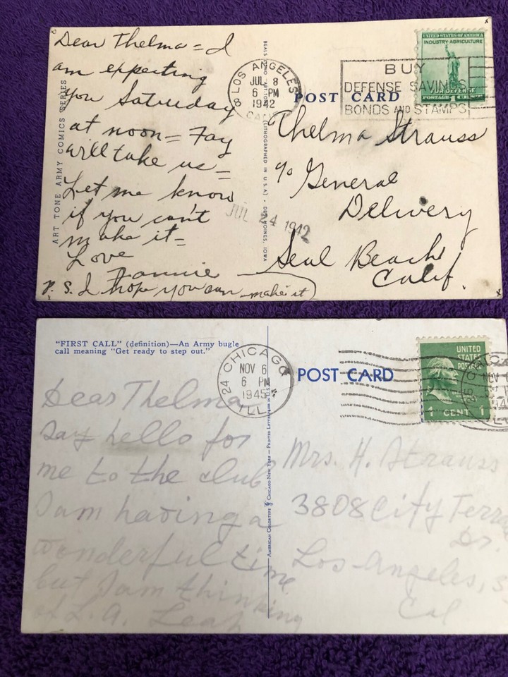 2 Vintage Comic Army 1940's Postmarked Postcards-First Call & All Set ...