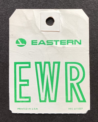 EASTERN AIR LINES NEWARK # 71027 STRAP CHECK BAGGAGE TAG | eBay
