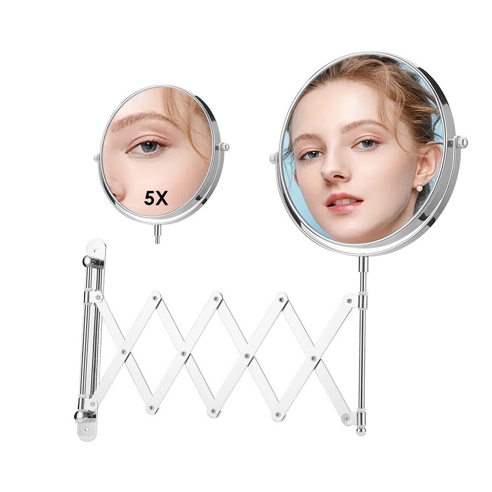 Extendable LED Mirror 5X Magnifying Shaving Makeup Mirrors Wall Mounted ...