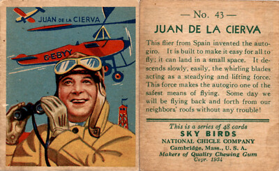 R136 National Chicle, Sky Birds, 1933, #43 Juan De La Cierva Aviator ...