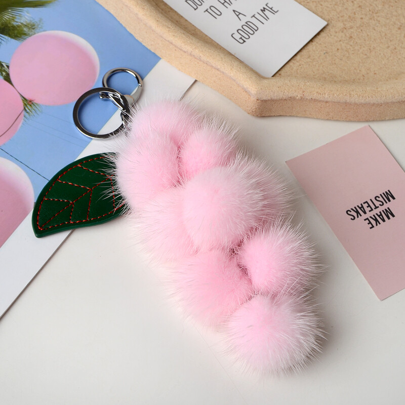 Cute Real Mink Fur Grape Keychain Pompom Ball Bag Car Phone Pendant ...