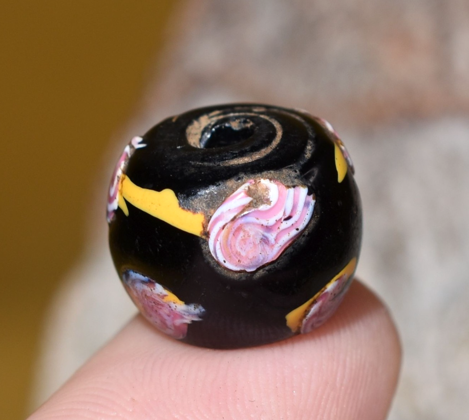 Antique Venetian Black Lampwork Italian Eye Bead W/ Yellow Stripes ...