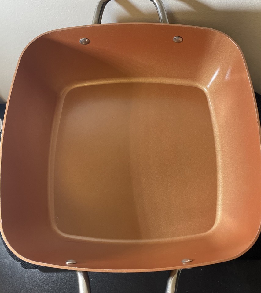 Huge Copper Chef Casserole Pan 11 In .S1 w/ Lid 2 Side Handles and Vent ...