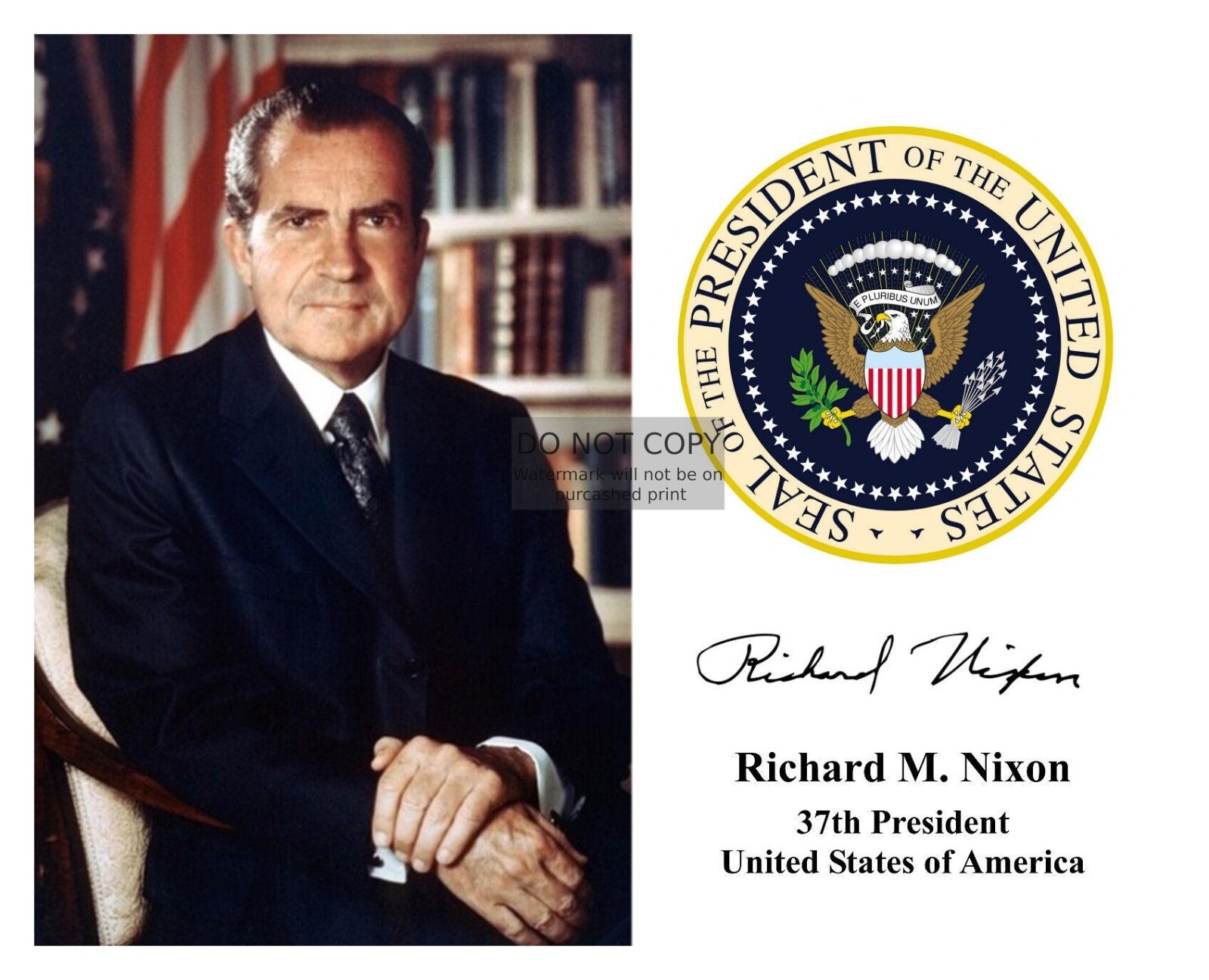 PRESIDENT RICHARD M. NIXON PRESIDENTIAL SEAL AUTOGRAPHED 8X10 ...