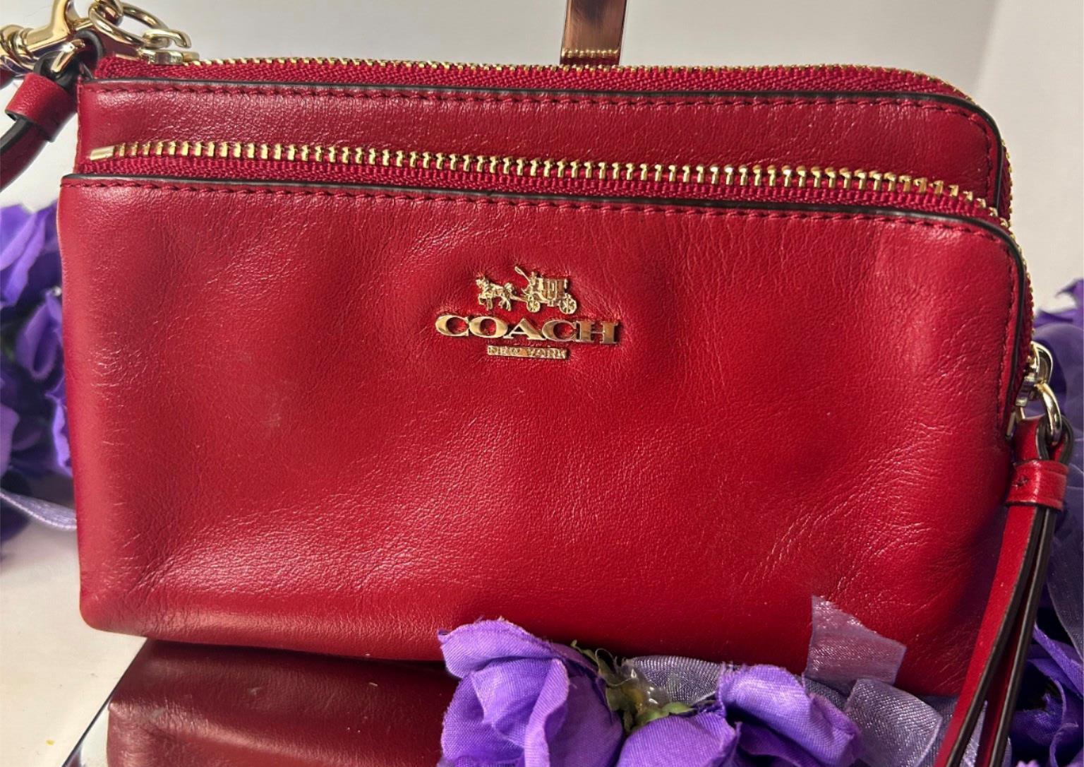 Coach Soft Supple RED Leather Double Corner Zip Wrist… - Gem