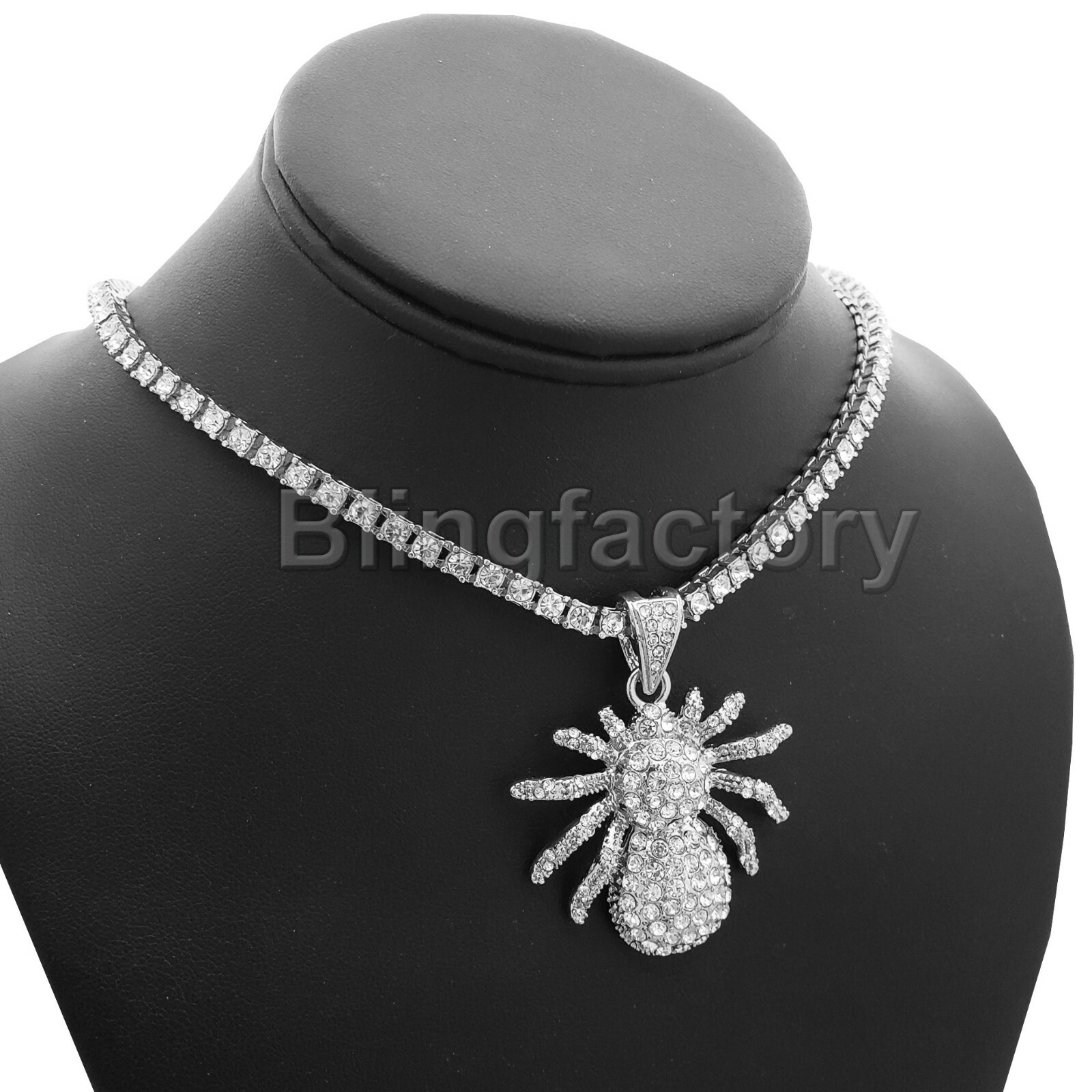 Hip Hop Spider Pendant & 16" Iced 1 Row Tennis Diamond Choker Chain ...