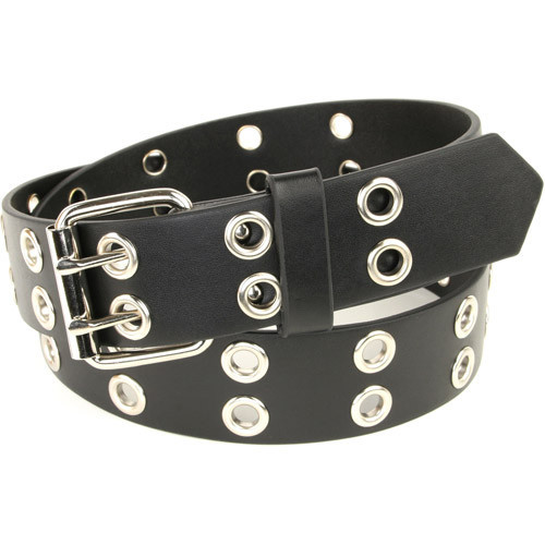 Double Row Leather Belt w/ Silver 2 Grommet Two Holes Buckle Black Pink ...