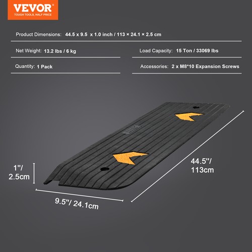 VEVOR Rubber Curb Ramp 44.5"x9.5"x1" Heavy Duty Kerb Driveway Threshold ...