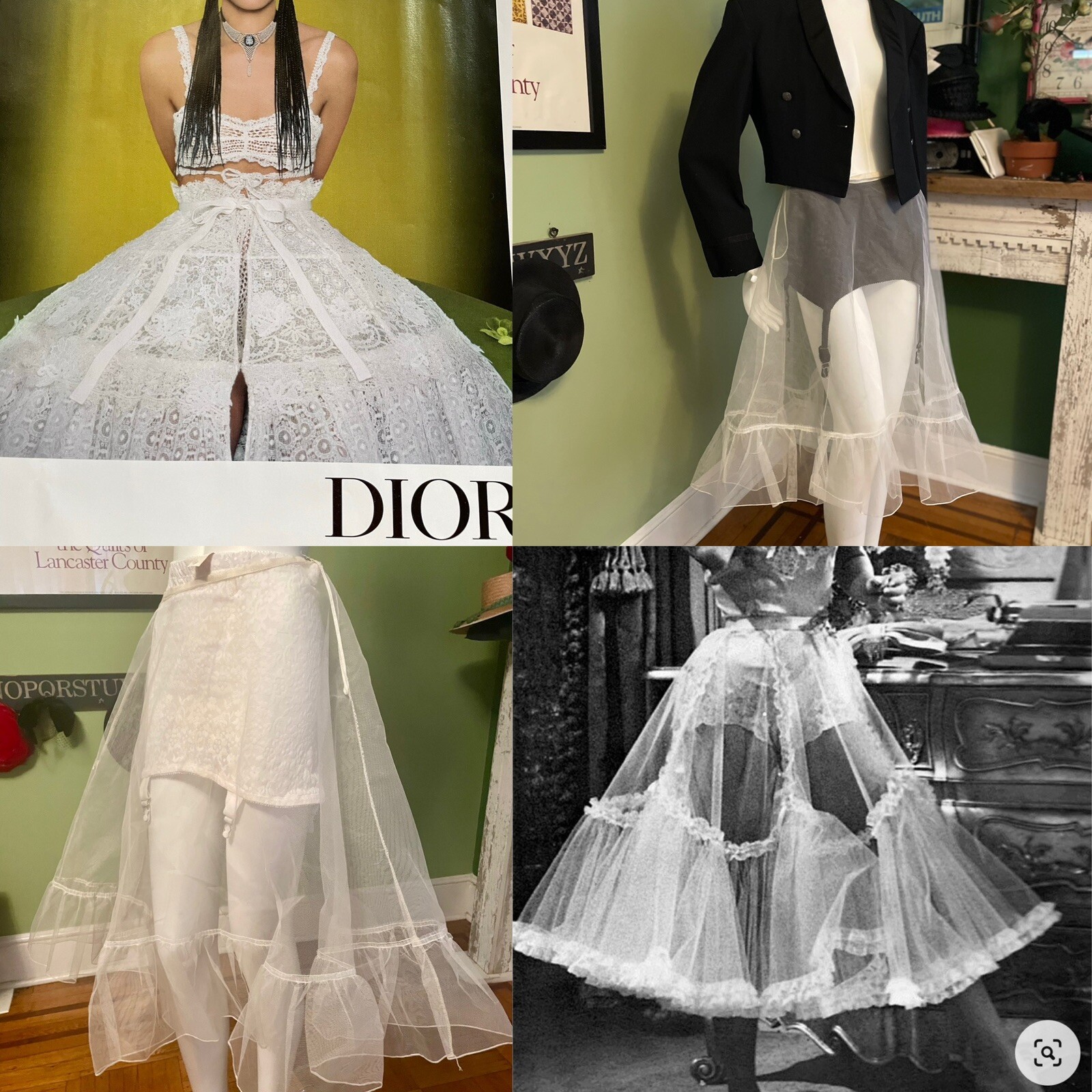 Vintage 1950s Sheer Netting Stiff Crinoline Half Slip… - Gem