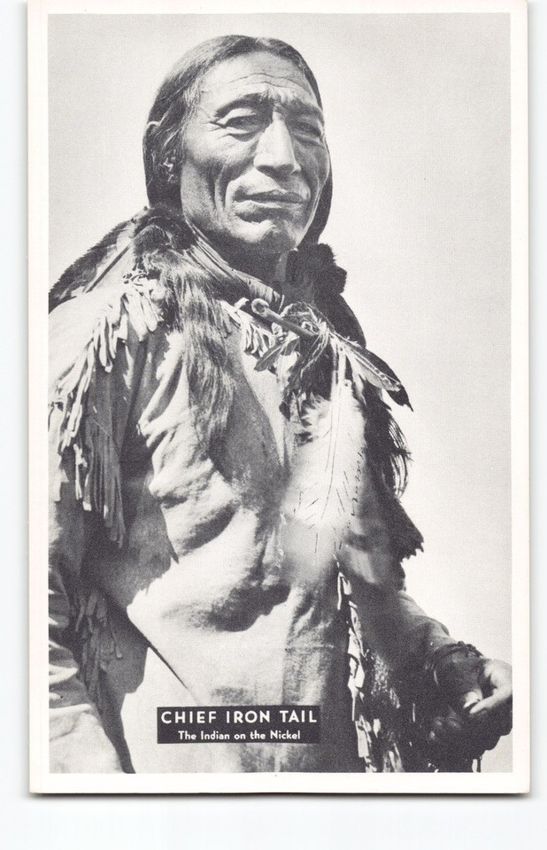 2of2 Chief Iron Tail~Buffalo Nickel Model-Oklahoma Postcard 1950c OK ...