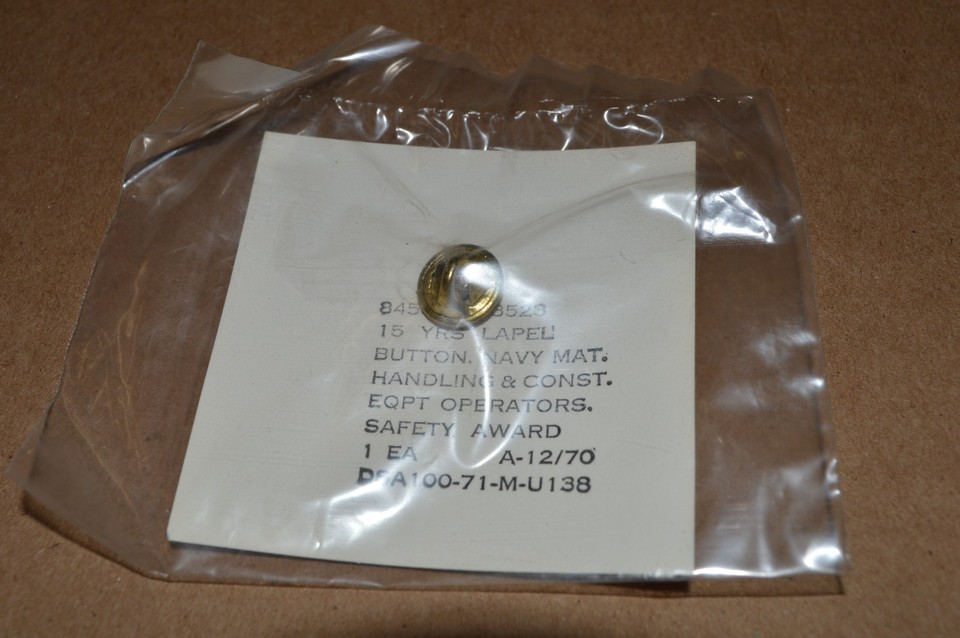 US Navy MH-CE Operators Pin 15 Year Safety Award Sealed Dated 1970 | eBay