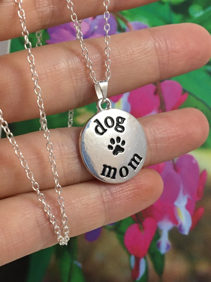 Dog Mom Necklace Charm Pendant on .925 Sterling Silver Chain I Love My ...