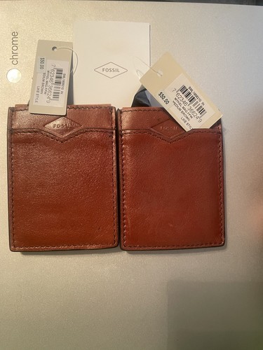 FOSSIL Card Holder Mens Magnetic Money Clip & Card Case Leather Brown ...