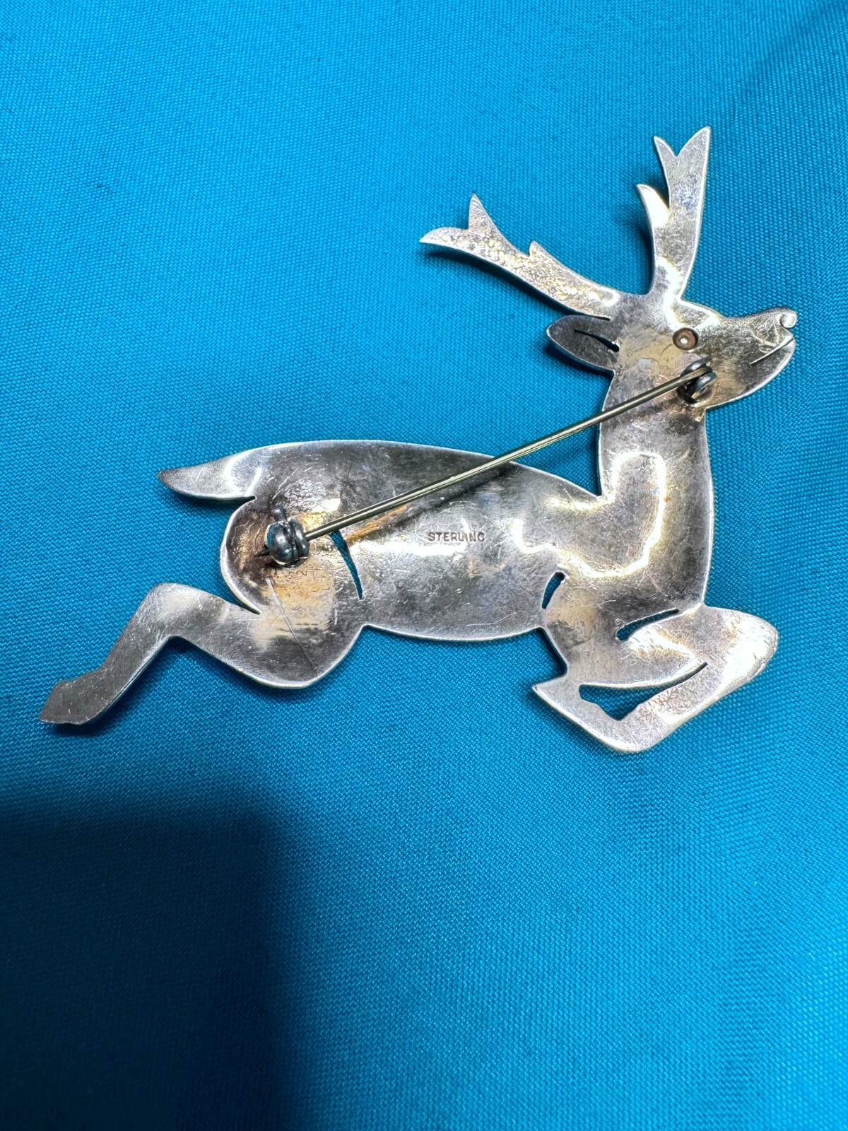 Mexico Silver Leaping Reindeer Turquoise Eye Stag Deer Buck Pin/Brooch ...