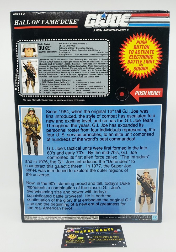 Vintage 1991 Hasbro GI JOE Hall of Fame DUKE 12” Action Figure - BRAND ...