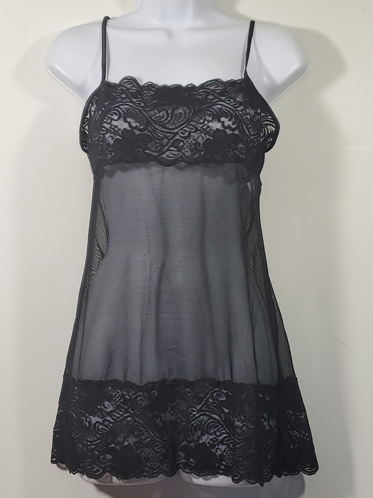 Frederick's Of Hollywood Black Sheer Teddy Nightie Gown Med Adjustable ...
