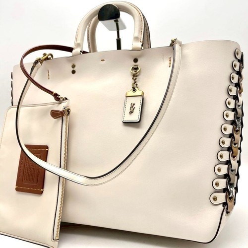 COACH 1941 Rogue Tote With Snakeskin Coach Link Detail In Chalk White ...