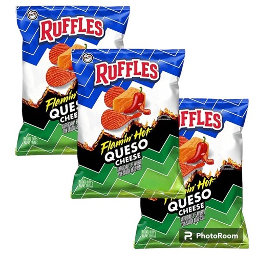 Ruffles FLAMIN' HOT QUESO CHEESE Potato Chips 8 oz 3 Bags Snacks ...