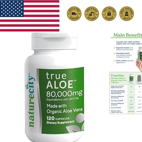 True-Aloe 120 Organic Aloe Vera Capsules – Supports Digestion and ...