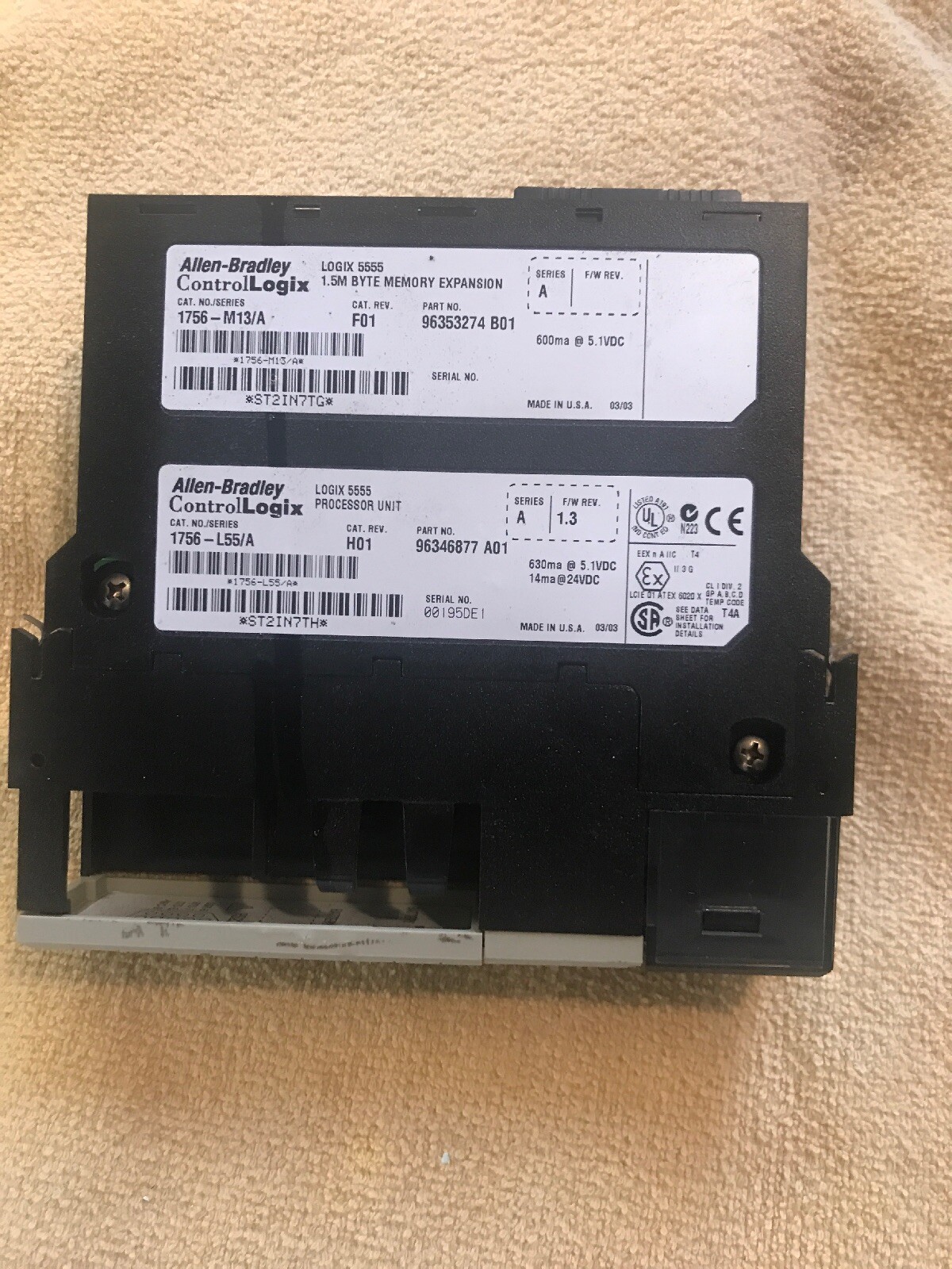 Allen Bradley 1756-L55/A ControlLogix Processor Rev. H01 w/ 1756-M13/A ...