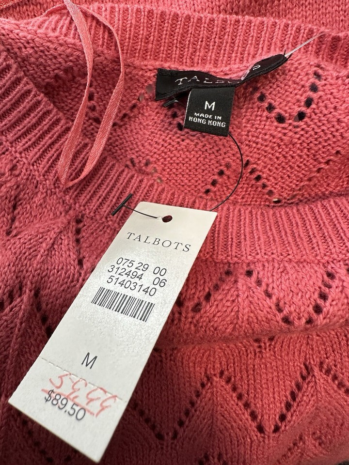 Talbots Pointelle Detail Fall Sweater Dress Womens M Rose Pink Long ...