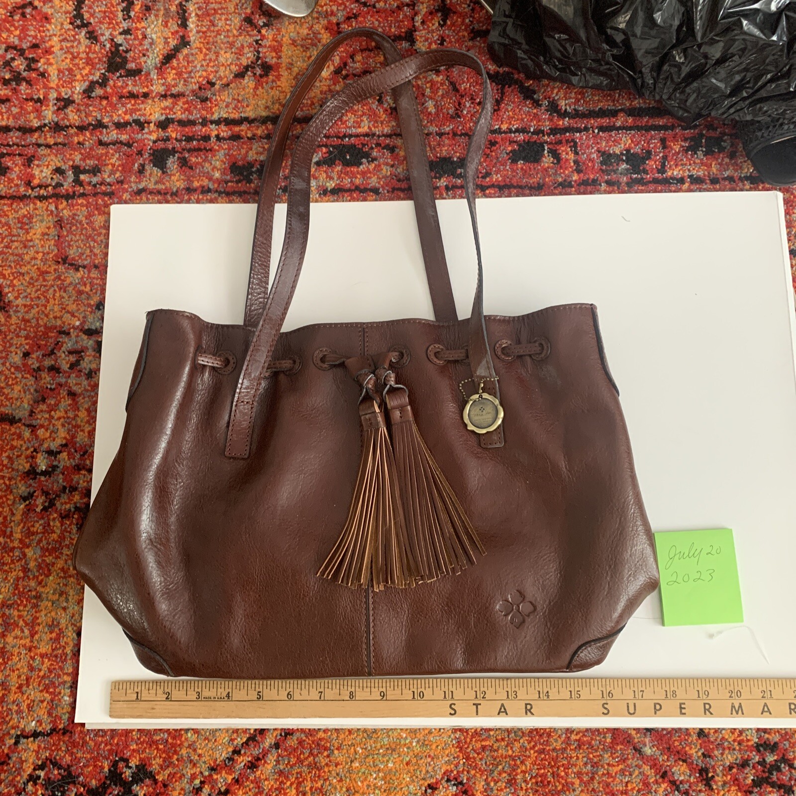 Patricia Nash Brown Leather Draw String Tote Bag - Gem