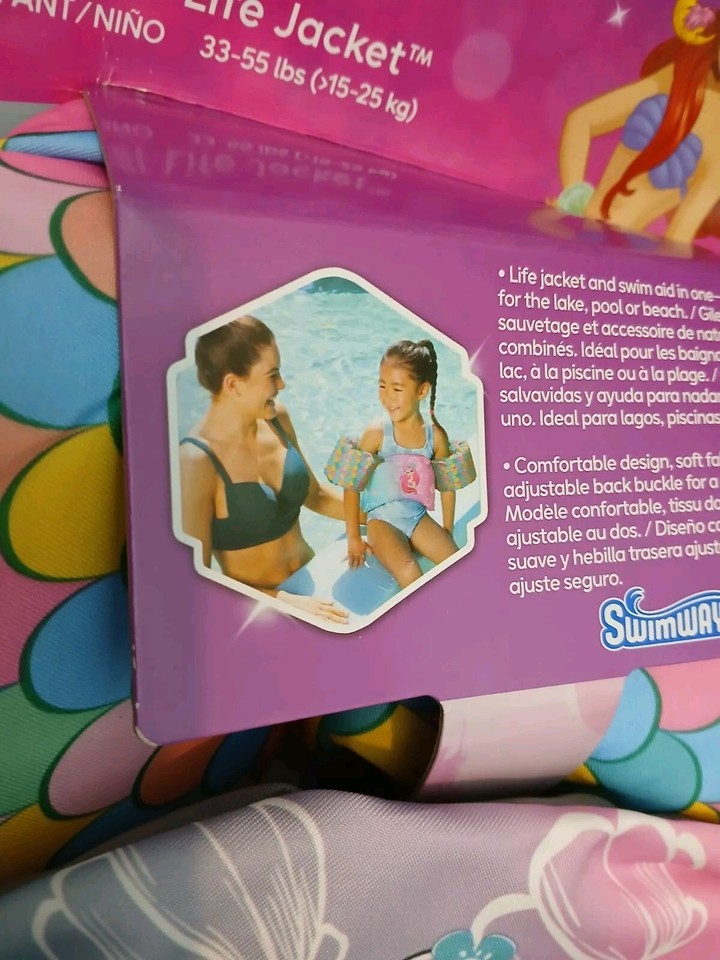 Swimways Disney Princess Swim Trainer Life Jacket Little Mermaid Ariel ...