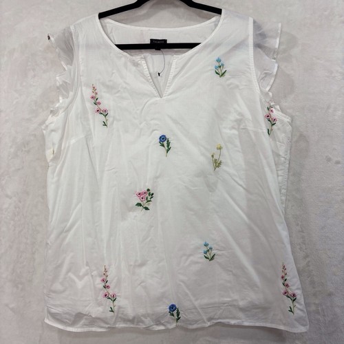 Talbots Wildflower Embroidered Blouse Women’s XL White Spring Top ...