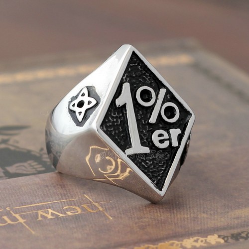 Men 1%er Outlaw Biker One Percenter Ring Black Silver Stainless Steel ...