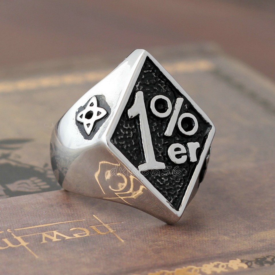 Men 1%er Outlaw Biker One Percenter Ring Black Silver Stainless Steel ...