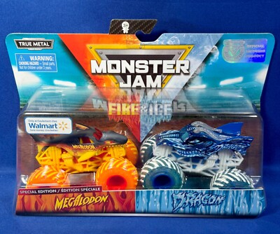 MEGALODON & DRAGON 2-Pack FIRE & ICE Monster Jam TRUCKS Walmart Exc ...