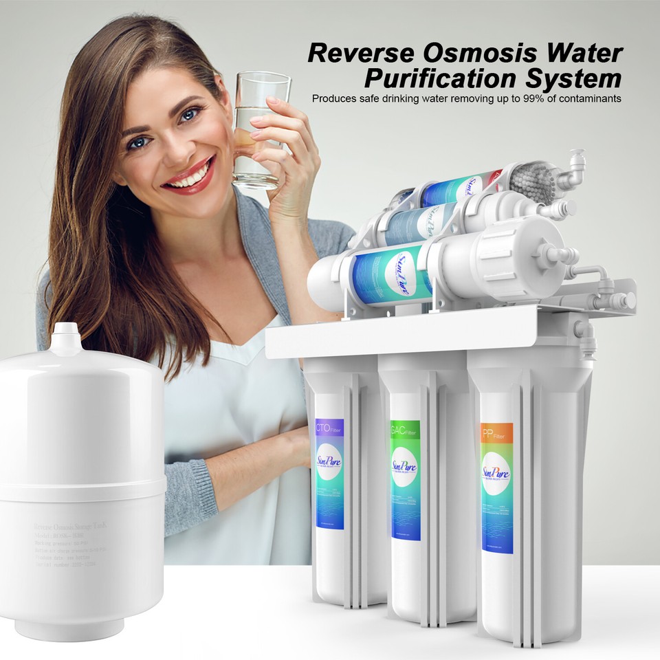6 Stage 100GPD PH Alkaline Reverse Osmosis Drinking Water Filter System ...