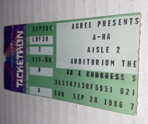 Vintage 1980s A-Ha Concert Ticket Stub 1986 Chicago Agree Shampoo Take ...
