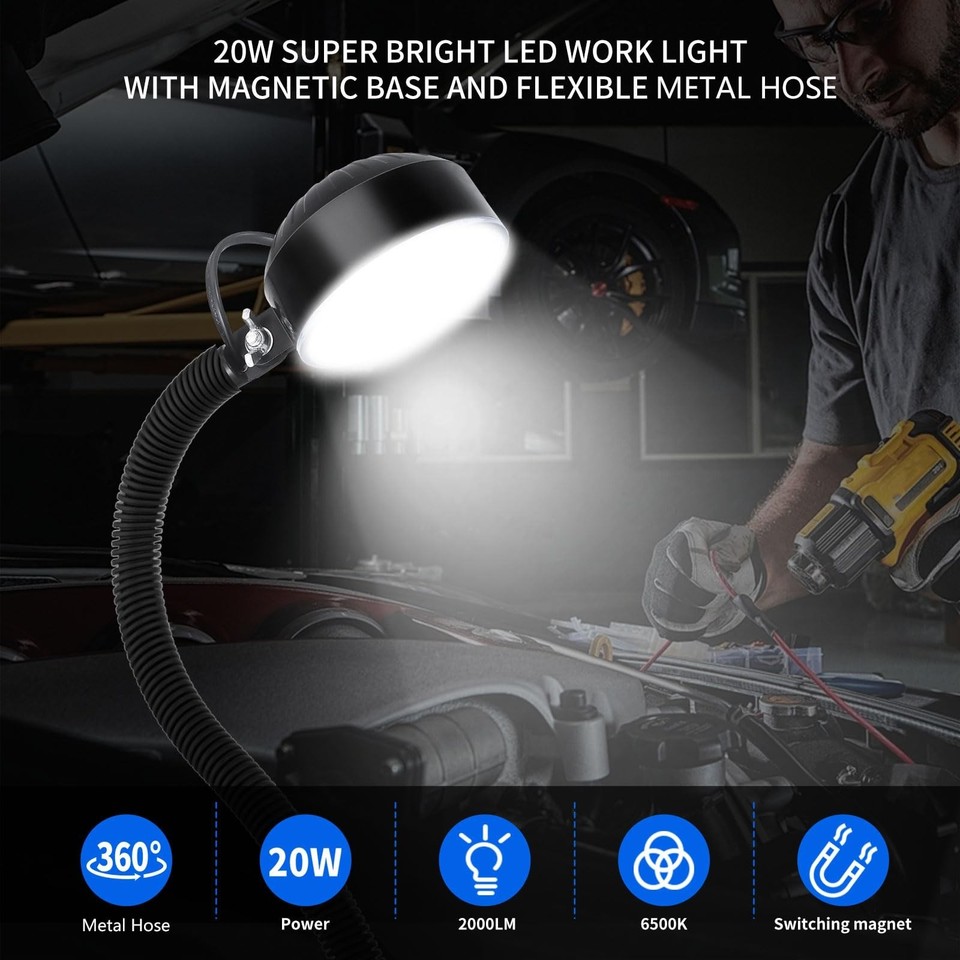 Magnetic Work Light, 2000 Lumens LED Machine Light with 20 in Flexible ...