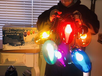 Giant/Jumbo Multi- Colored 6 String Plastic Christmas Light Bulbs ...