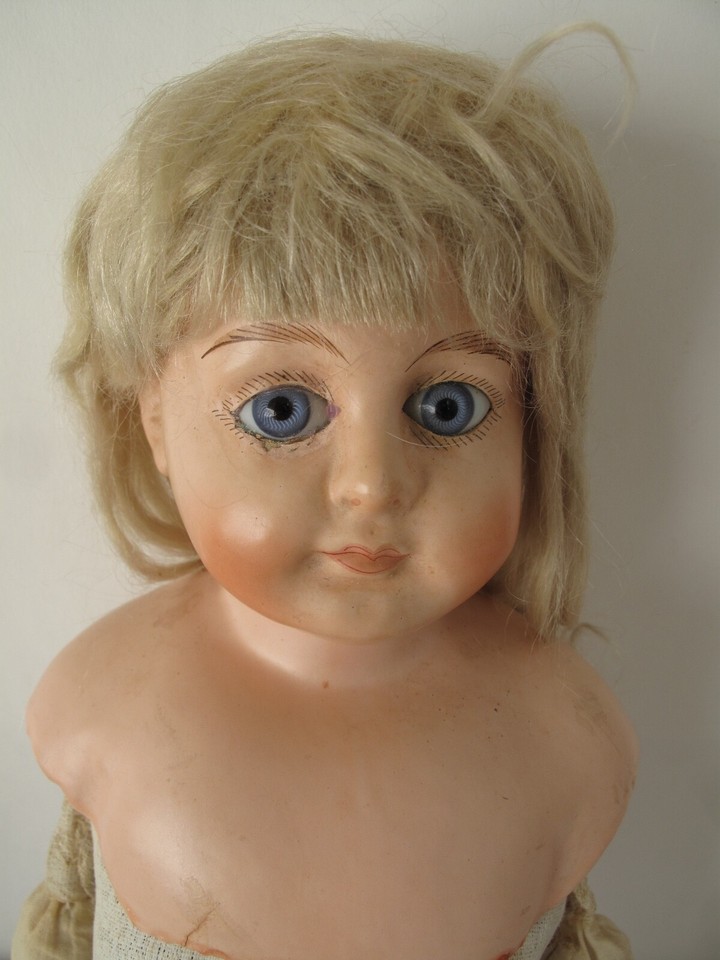 Antique 17" Paper Mache Shoulder Head Doll w/ Glass Eyes orig Wig and ...