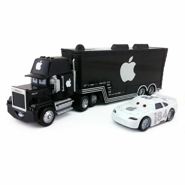Disney Pixar Cars Black Apple Mack Racer's Truck & No.84 Apple Icar Car ...